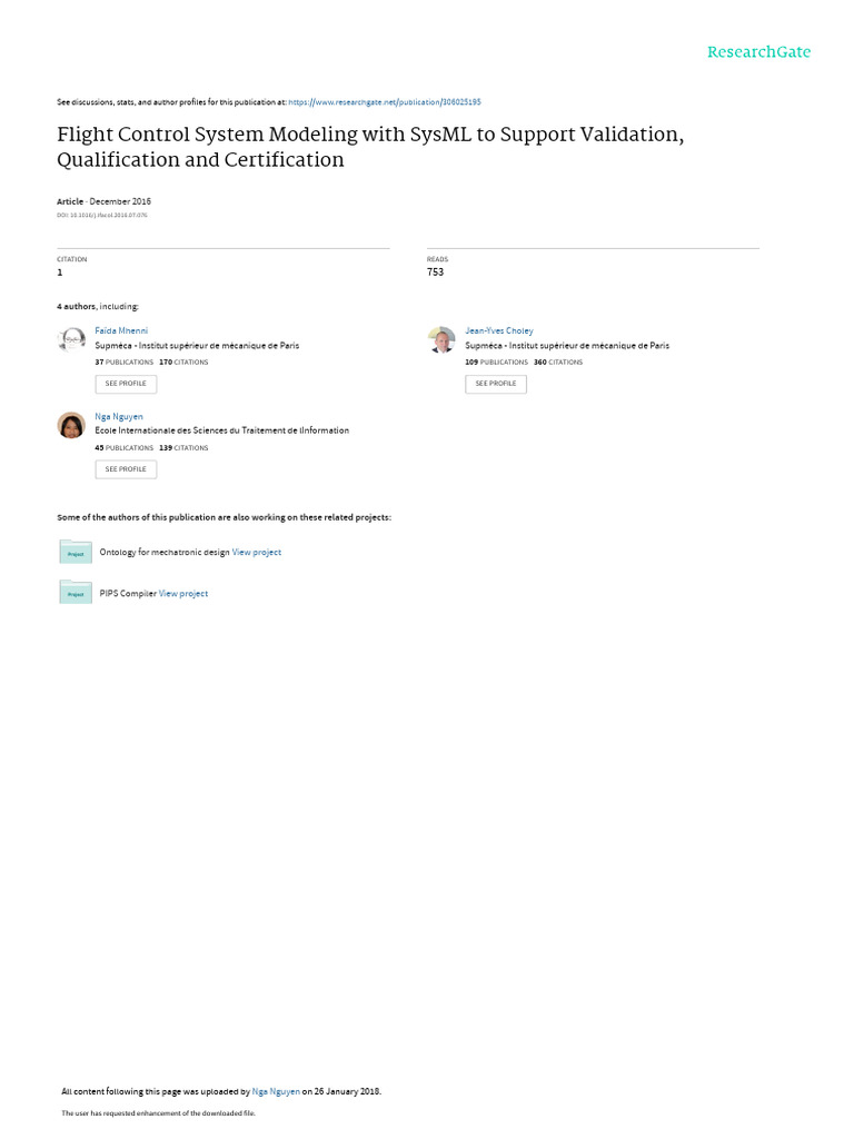 Flight Control System Modeling With SysML To Suppo | PDF | Computing | Engineering