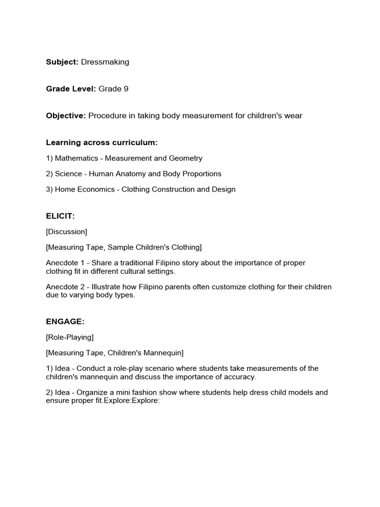 Lesson - Plan Dressmaking | PDF | Accuracy And Precision | Clothing