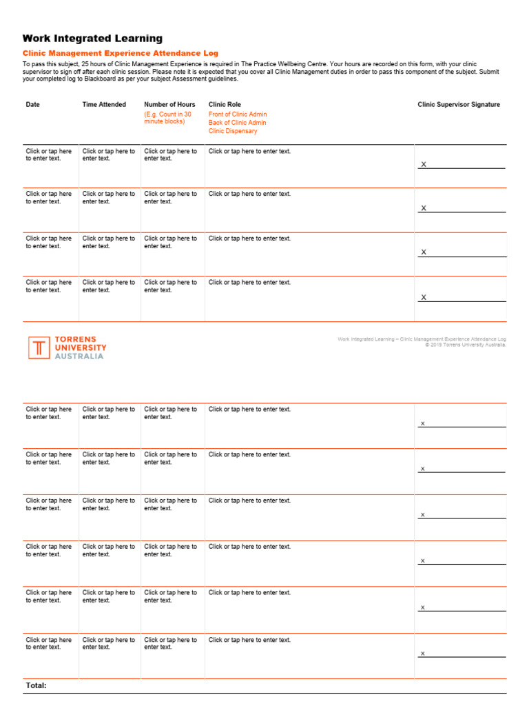 Clinic Management Experience - WIL - Attendance - Log Sheet | PDF ...