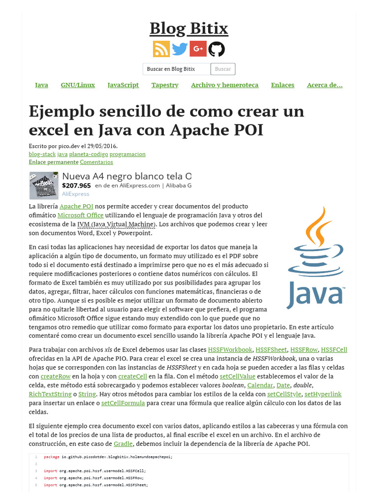 Ejemplo Sencillo de Como Crear Un Excel en Java Con Apache POI | PDF | Microsoft Excel | Java ...