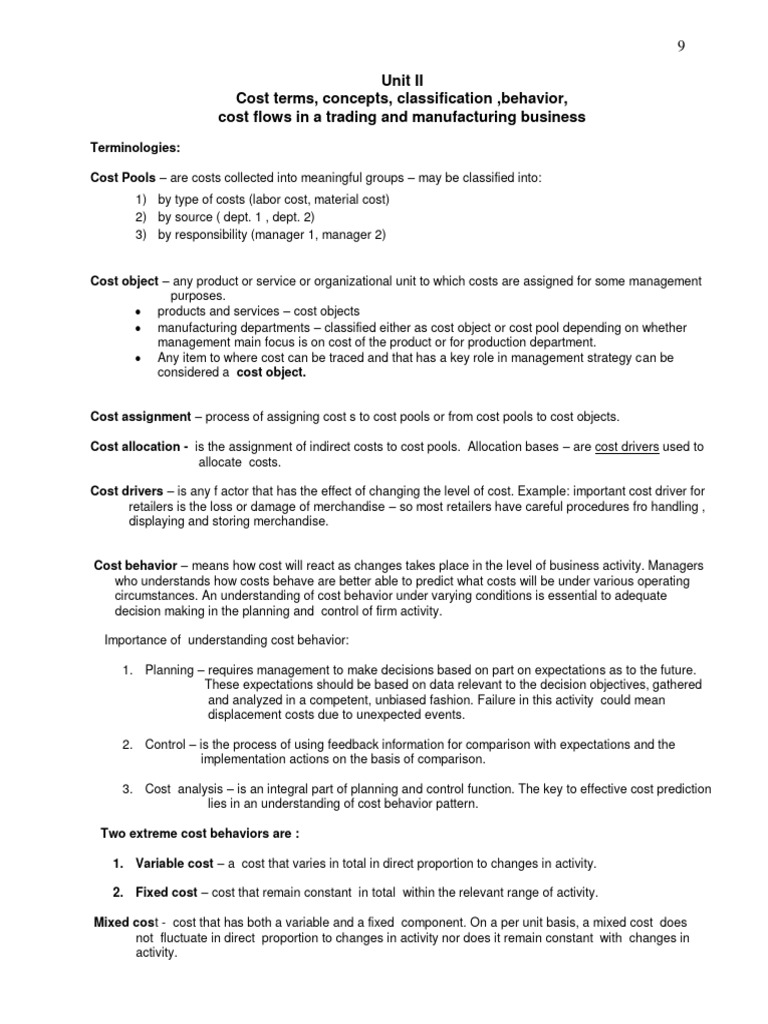 II Cost Terms Concepts Classification Behavior | PDF | Cost | Inventory