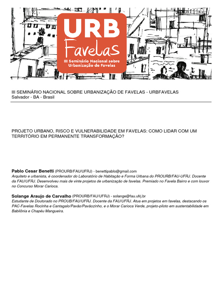 Projeto Urbano, Risco e Vulnerabilidade em Favelas Como Lidar Com Um Território em Permanente ...