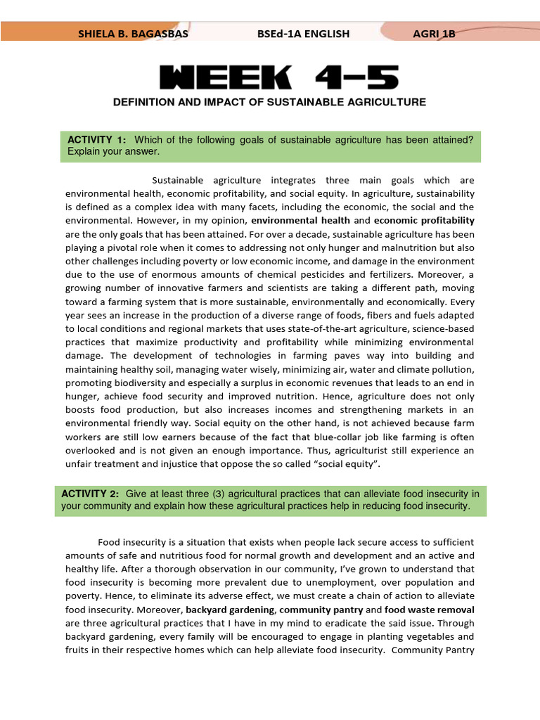 Agri. 1 WEEK 4-5 (SHIELA B. BAGASBAS BSEd-1A ENGLISH) | PDF | Agriculture | Soil