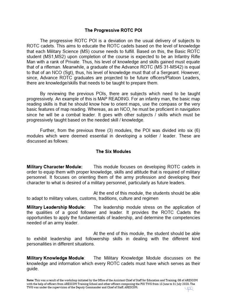 Rotc Poi | PDF | Sergeant | Platoon