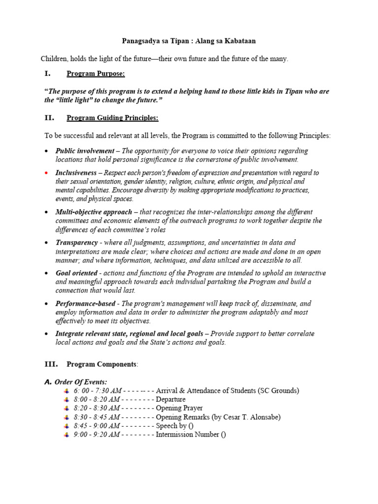Program Flow (Panagsadya Sa Tipan) | PDF | Information | Goal