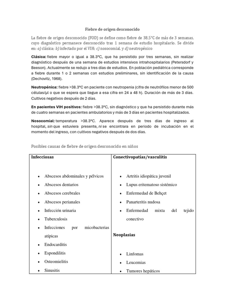Fiebre De Origen Desconocido Pdf Septicemia Fiebre