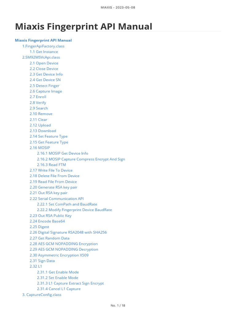 Miaxis Fingerprint API Manual | PDF | Encryption | Public Key Cryptography