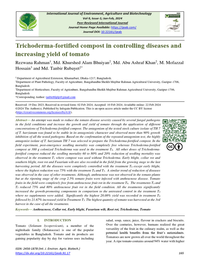 Trichoderma-fortified compost in controlling diseases and increasing yield of tomato | PDF ...