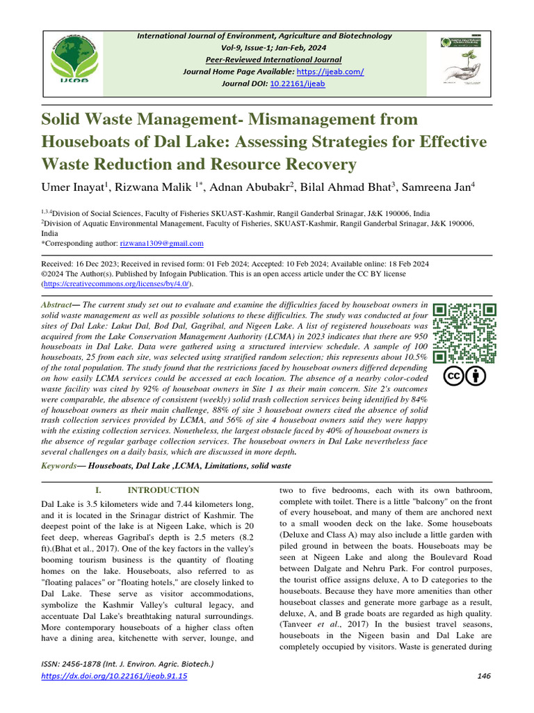 Solid Waste Challenges in Dal Lake Houseboats | PDF | Methodology ...
