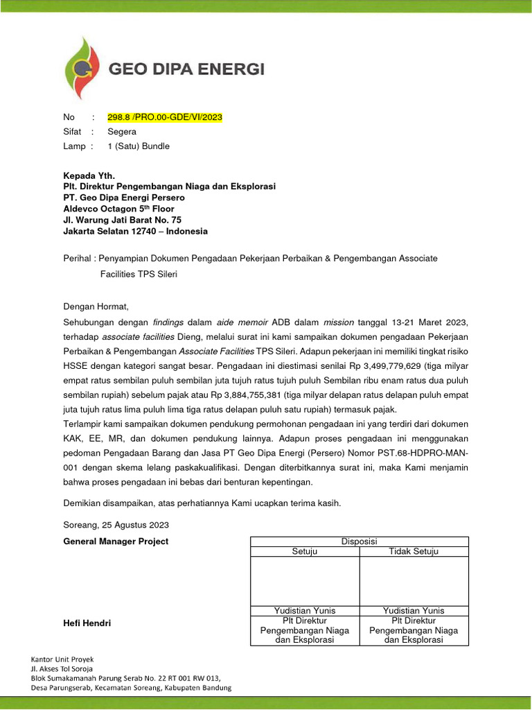 Cover Letter - Pekerjaan Perbaikan & Pengembangan Associate Fac. TPS ...