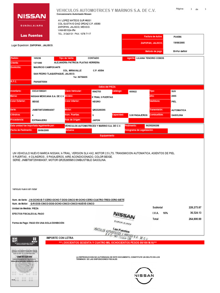 Factura Xtrail | PDF | Vehículo de motor | Industria automotriz