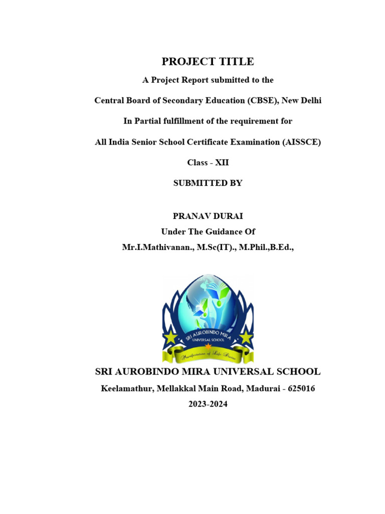 Project Report for AISSCE by Pranav Durai | PDF | Qualifications ...