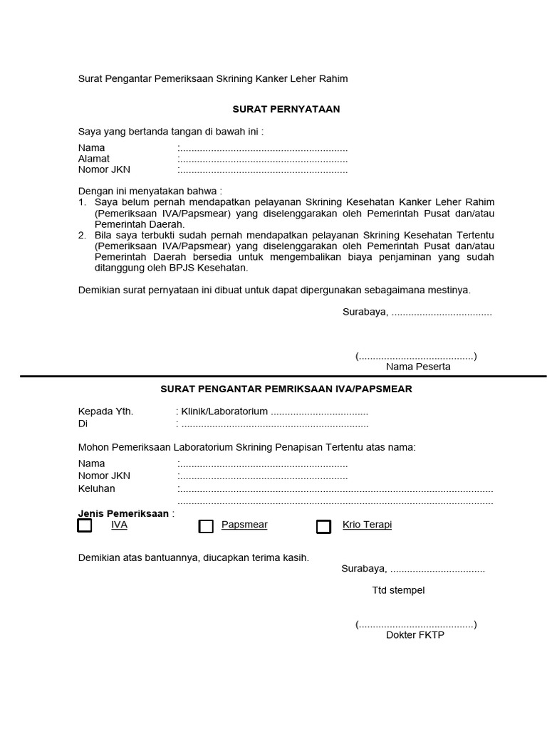 Form Rekom Pemeriksaan Pap Smear | PDF