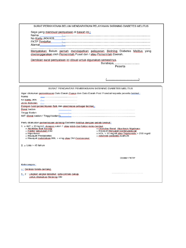 Form Rekom Pemeriksaan Skrining DM | PDF