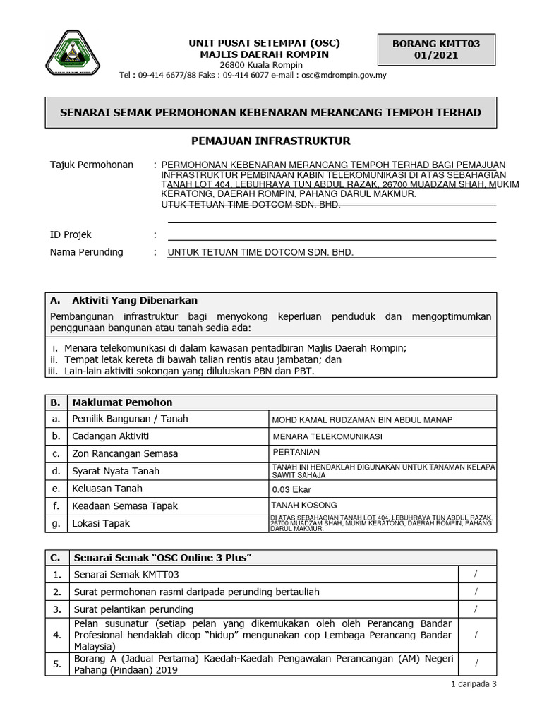 Senarai Semak KMTT | PDF