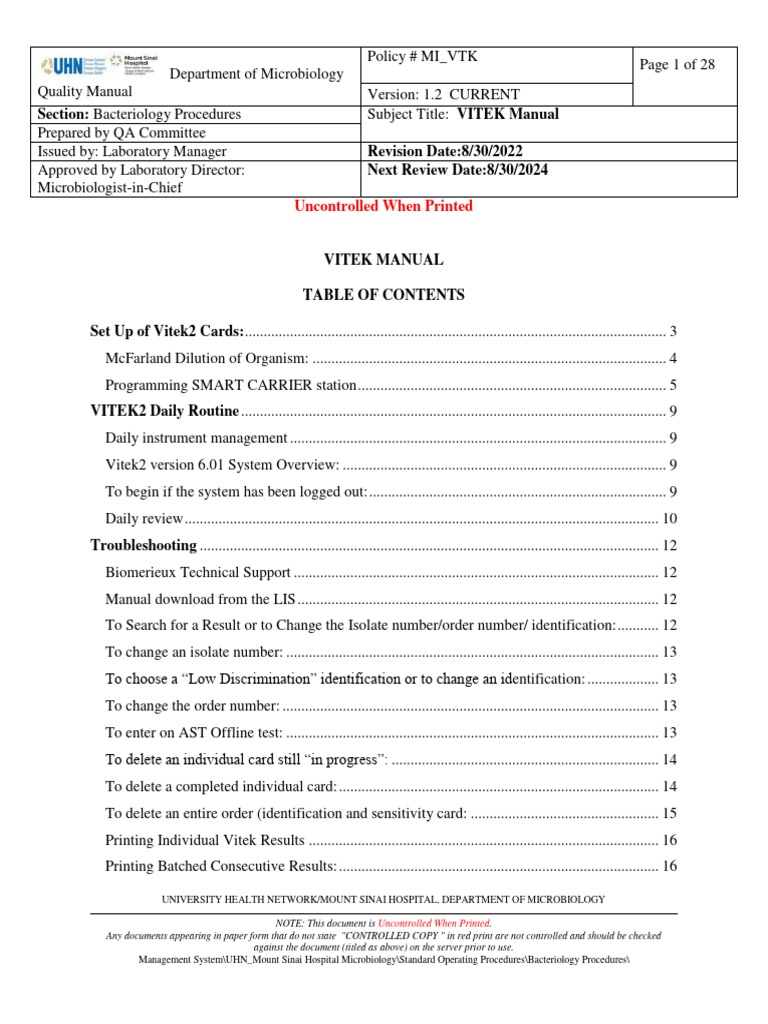 Uncontrolled When Printed: University Health Network/Mount Sinai ...