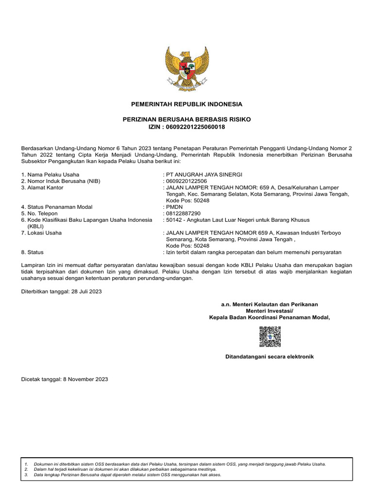 Sertifikat Standar - Izin Angkutan Laut - PKKPR | PDF