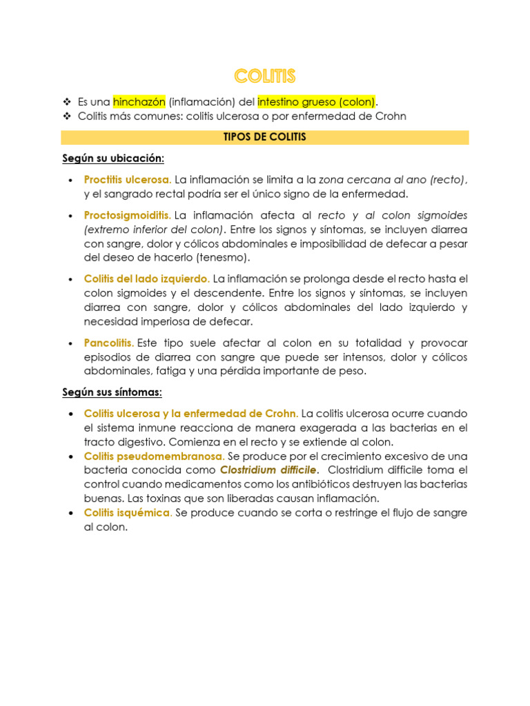 Tipos y Tratamientos de Colitis | PDF | Intestino grueso | Diarrea