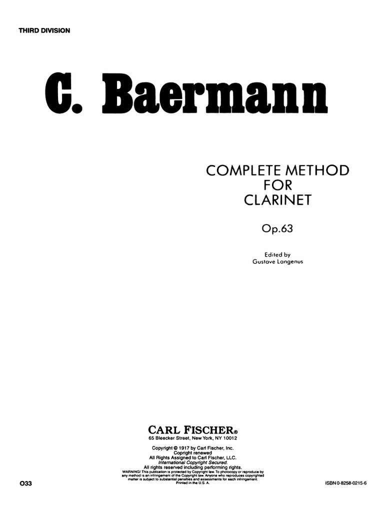 C.baermann - Complete Method For Clarinet, Op.63, 3rd Division | PDF