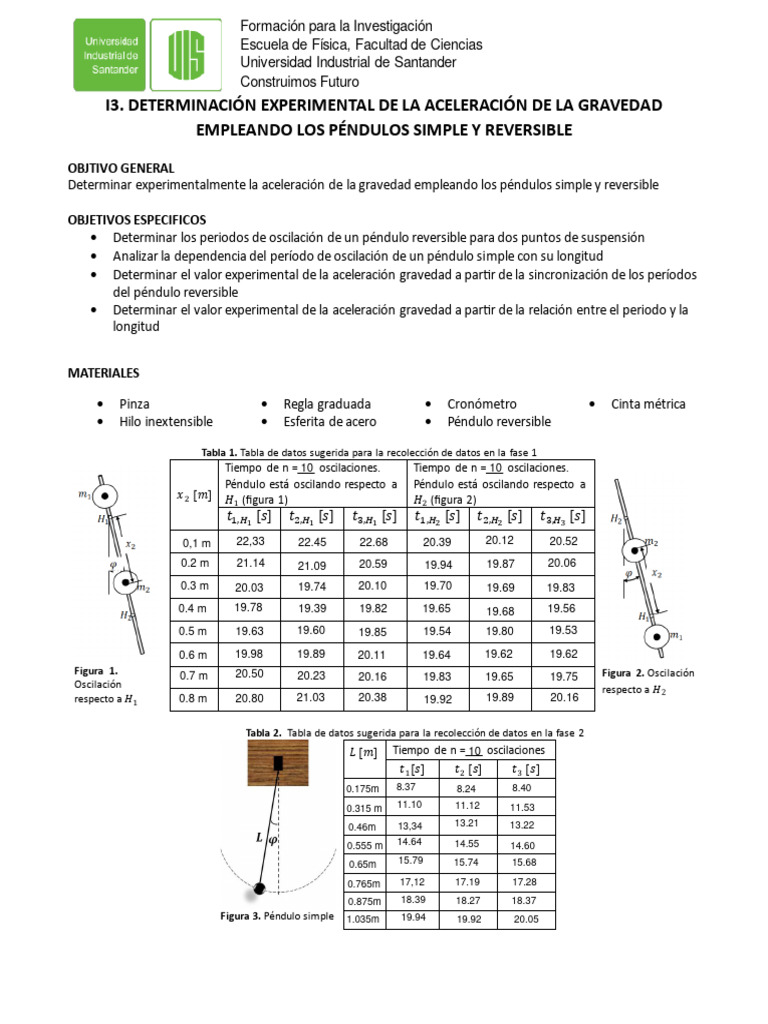 I3. Determinación Experimental de La Aceleración de La Gravedad Empleando Los Péndulos Simple Y ...
