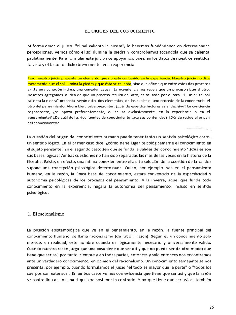 Lectura 5 El Origen Del Conocimiento | PDF | Empirismo | Conocimiento