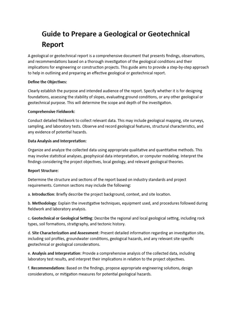 Geological and Geotechnical Report Guide | PDF | Geotechnical ...