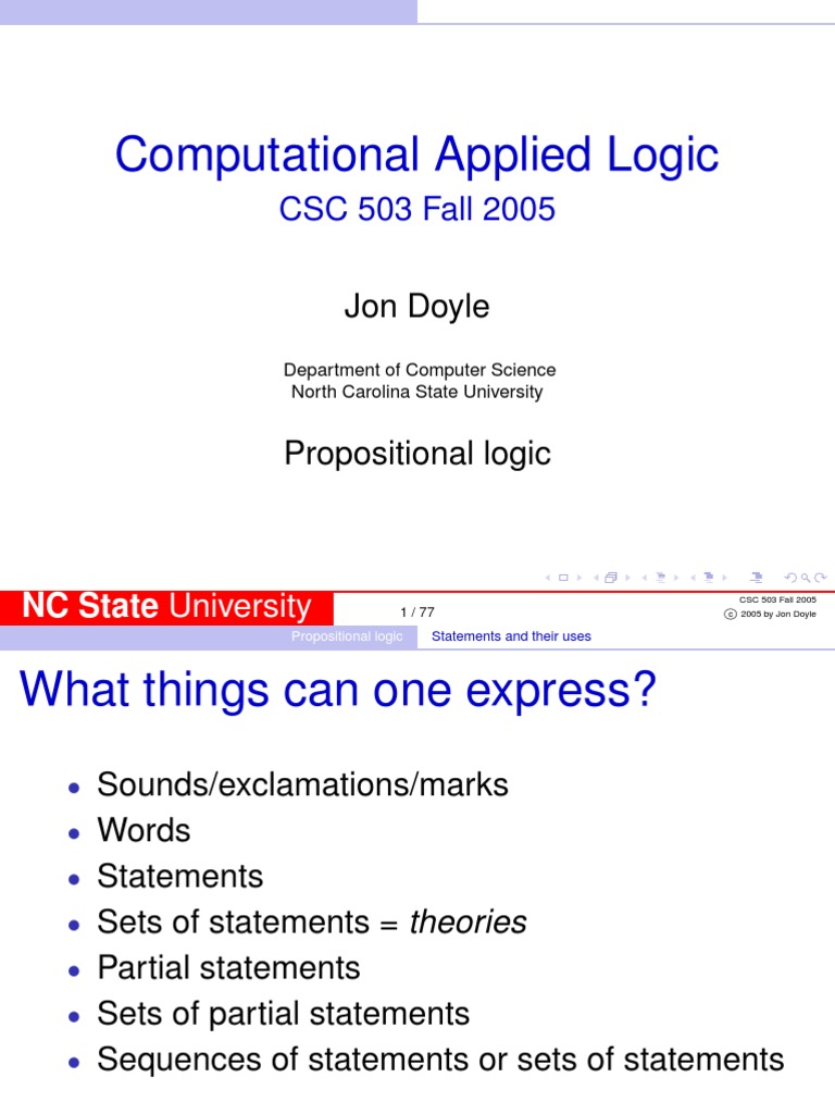 Computational Applied Logic: CSC 503 Fall 2005 | PDF | Axiom | Logical ...