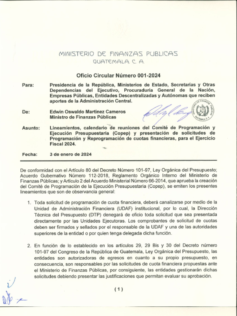 OFICIO CIRCULAR 001-2024 Lineamientos, Calendario de Reuniones COPEP 2024 | PDF