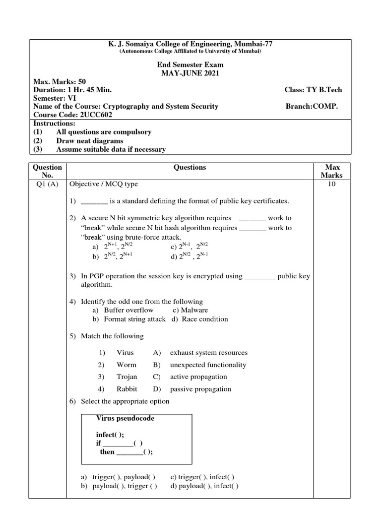 ISE Question Papers | PDF | Cryptography | Malware