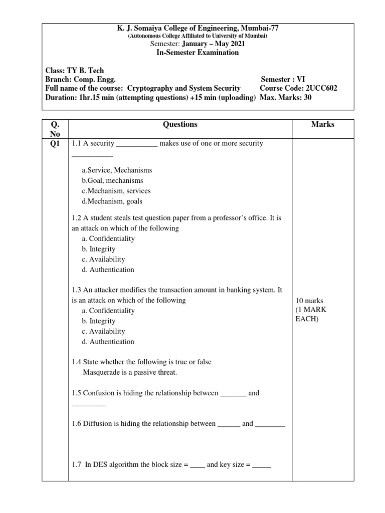 Css-Ise - Question Paper | PDF | Encryption | Security Engineering