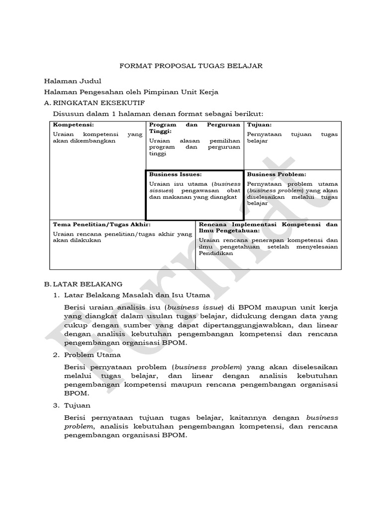 Format Proposal Tugas Belajar | PDF