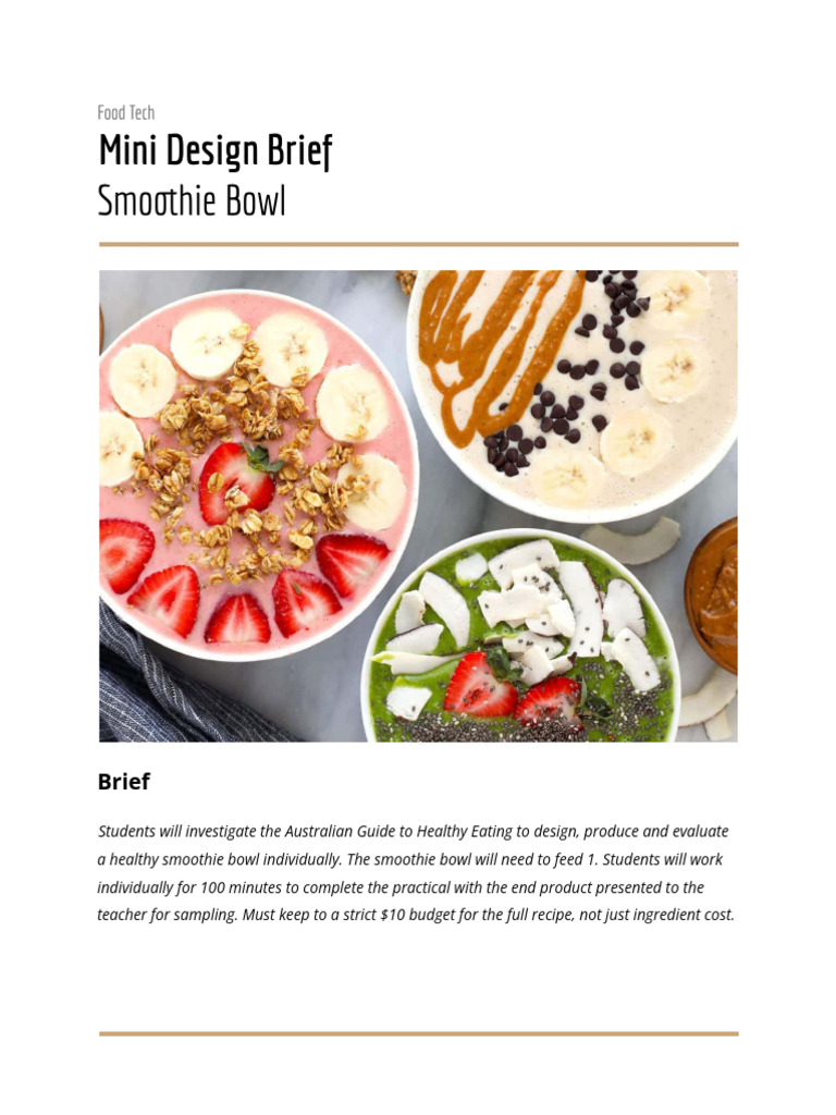 Healthy Smoothie Bowl Design Brief | PDF | Smoothie | Healthy Diet