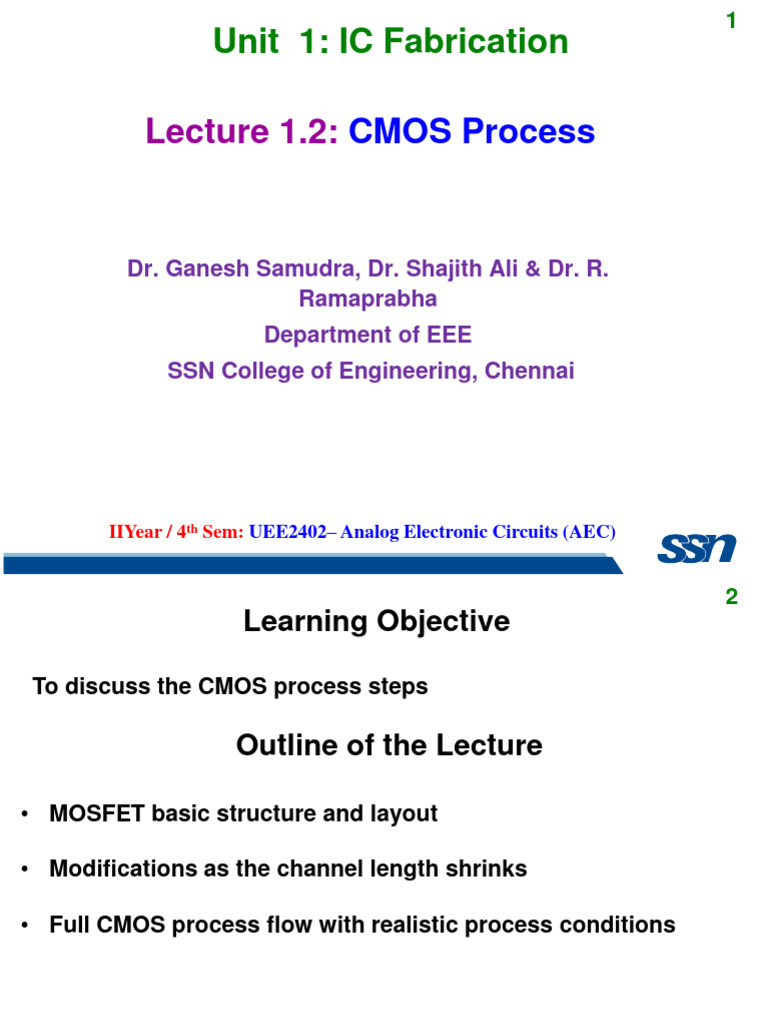 Unit 1: IC Fabrication: CMOS Process | PDF | Mosfet | Field Effect ...