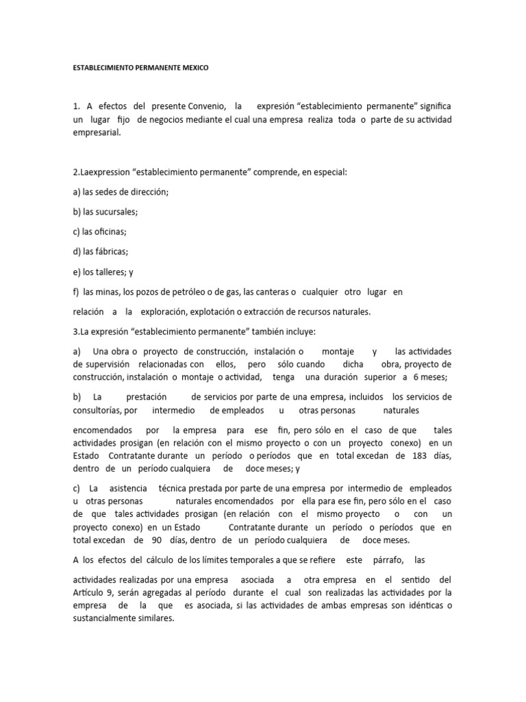Establecimiento Permanente Mexico | PDF | Business | Economias