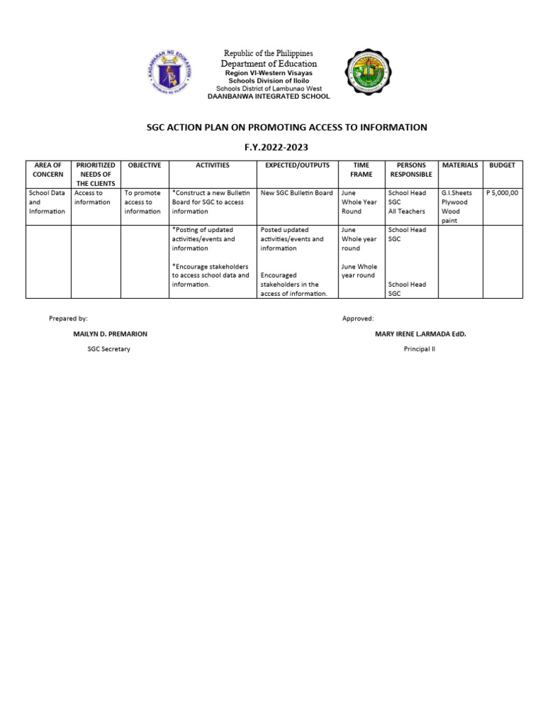 SGC Action Plan On Promoting Access To Information | PDF