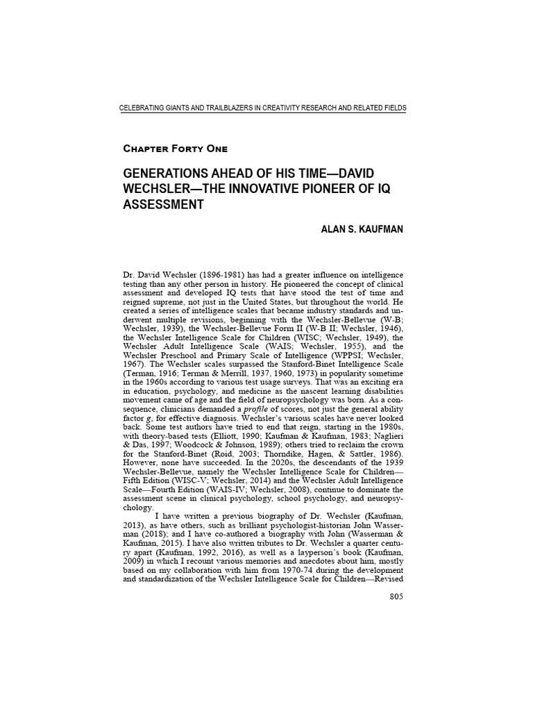 David Wechsler 1 | PDF | Wechsler Adult Intelligence Scale ...