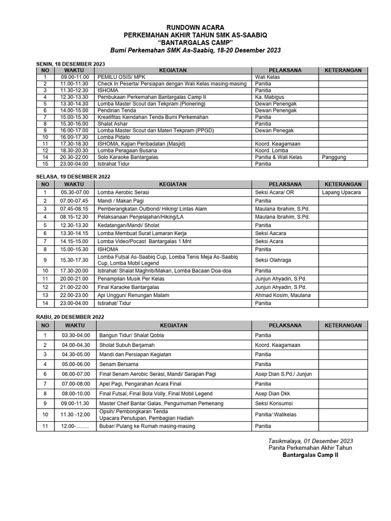 Rundown Acara Perkemahan 2023 | PDF
