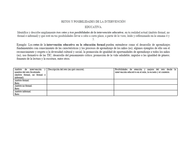 Cuadro Retos y Posibilidades de La Intervenciã N | PDF