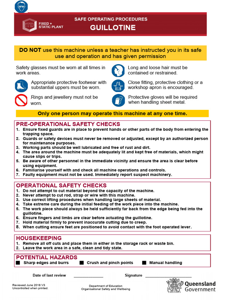 Sop Guillotine Light Sheet Metal | PDF | Machines | Housekeeping
