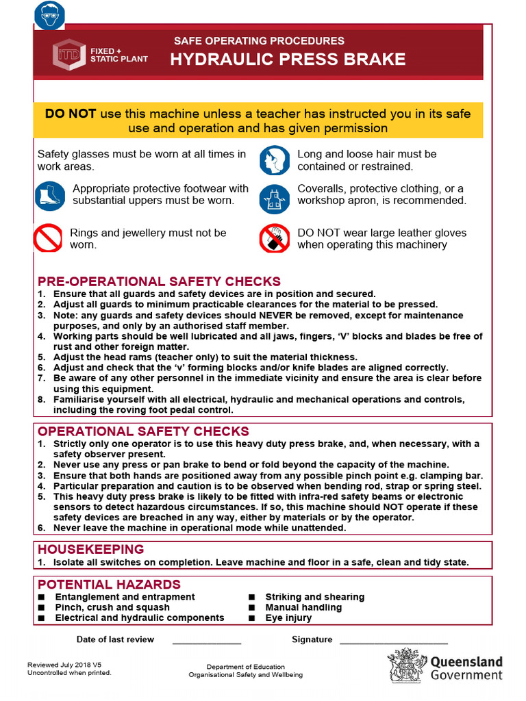 Sop Hydraulic Press Brake | PDF | Brake | Machines