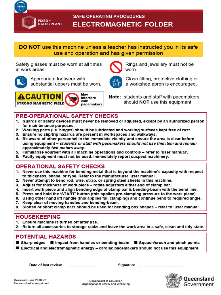 Sop Folder Pan Brake Electromagnetic | PDF | Machines | Artificial ...