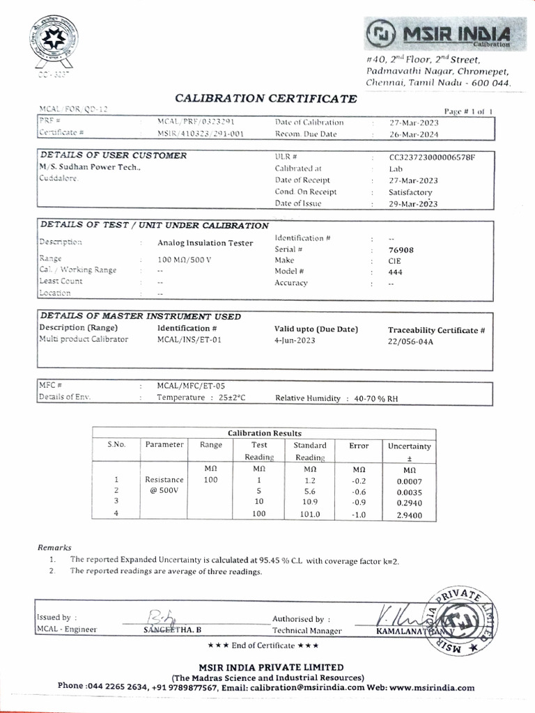Earth Pit Test Report | Download Free PDF | Calibration | Metrology