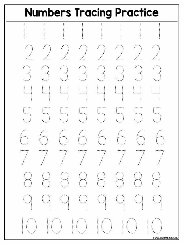 Numbers - Tracing - Practice E5E6 1998 98FD | PDF