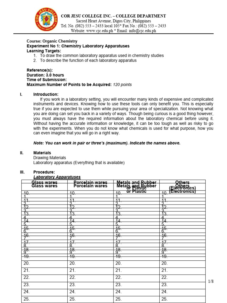 Organic Chemistry Lab Apparatus Guide | PDF | Laboratories | Experiment