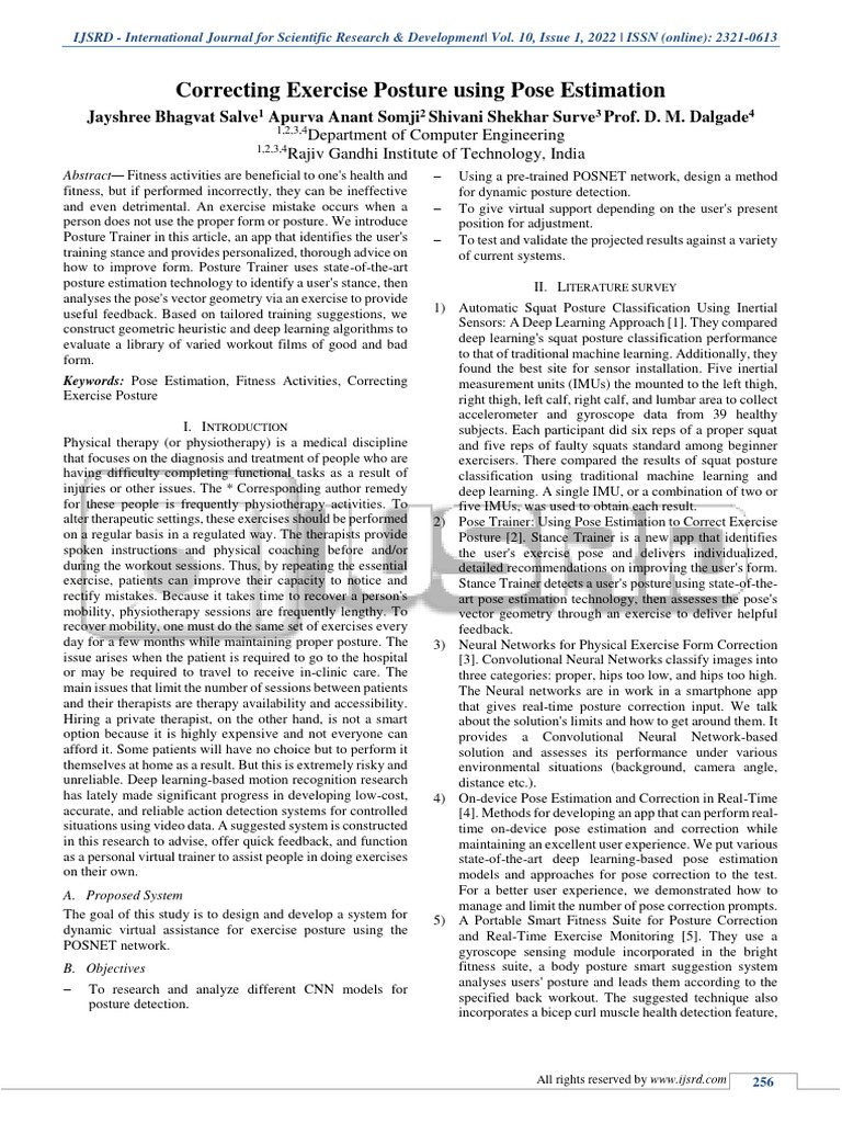 Correcting Exercise Posture Using Pose Estimation 2022 Pdf Deep