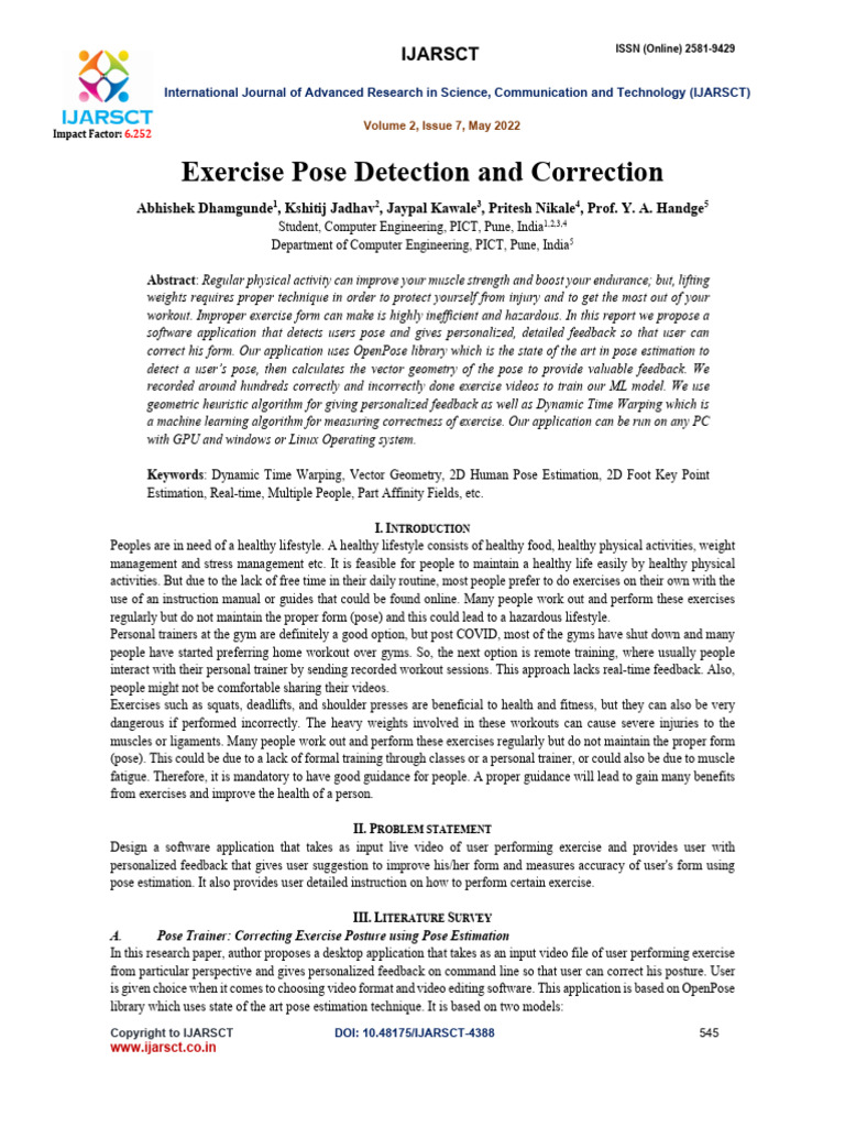 Exercise Pose Detection and Correction (2022) | PDF | Personal Trainer ...