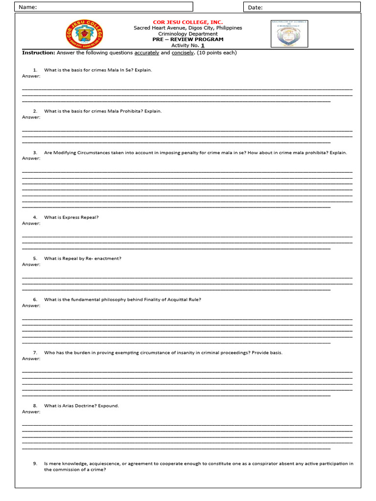 Activity No. 1 2024 | PDF | Common Law | Criminal Justice