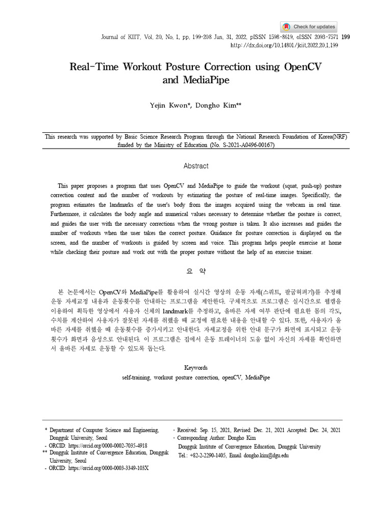 Real-Time Workout Posture Correction Using OpenCV and MediaPipe (2022 ...