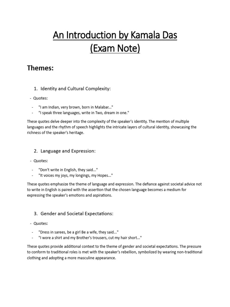 An Introduction by Kamala Das | PDF | Metaphor | Gender