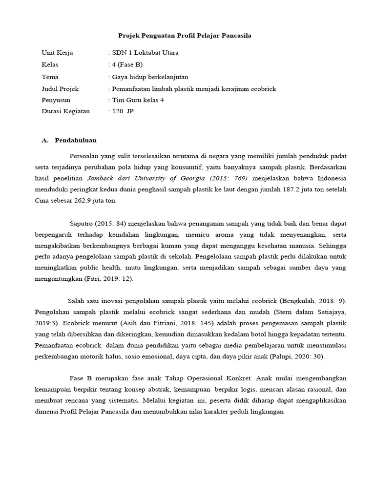 Modul P5 Tema Ecobrick Tahun 2024 | PDF